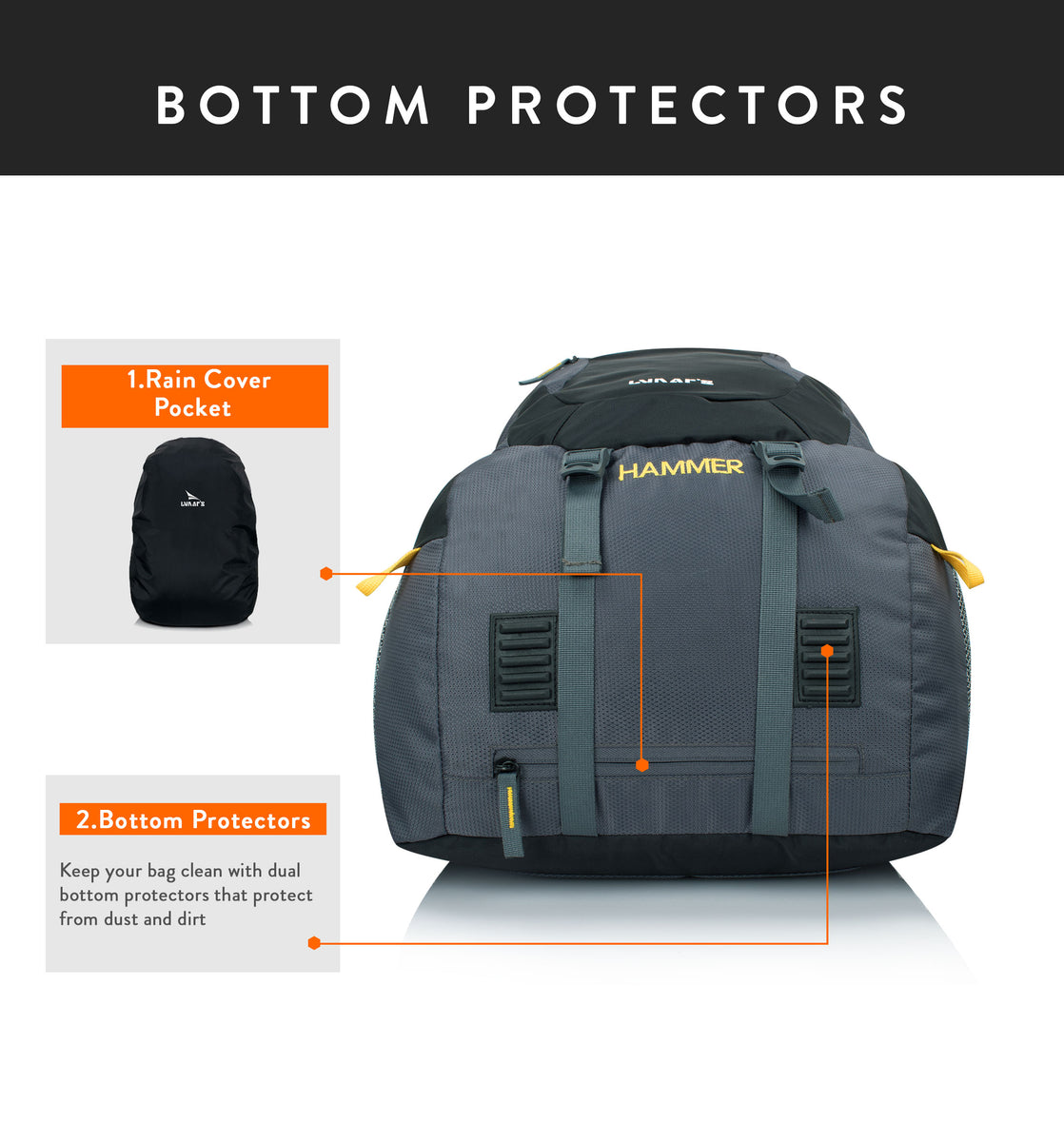 Lunar's Hammer 50L Laptop Backpack with Raincover and 1 year Warranty